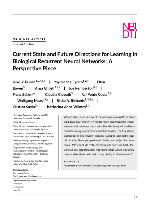 (PDF) Current State and Future Directions for Learning in Biological Recurrent Neural Networks ...
