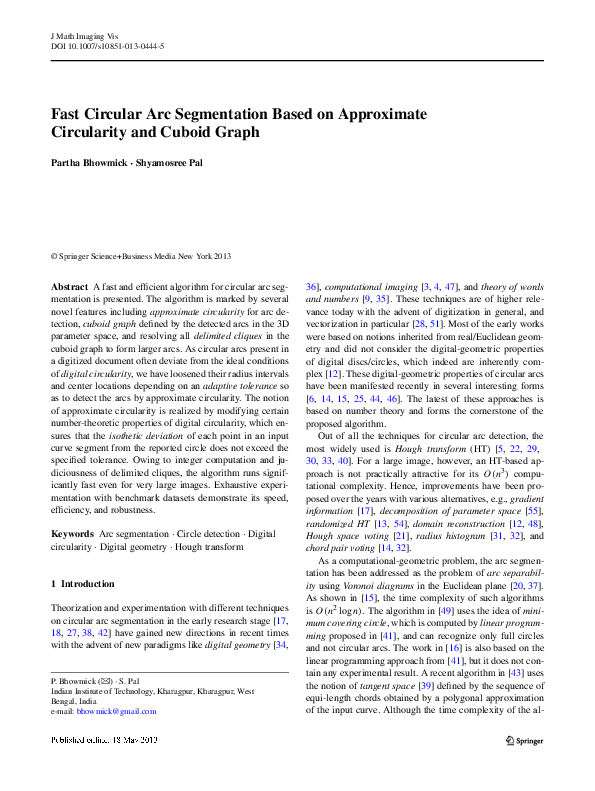(PDF) Fast Circular Arc Segmentation Based on Approximate Circularity and Cuboid Graph
