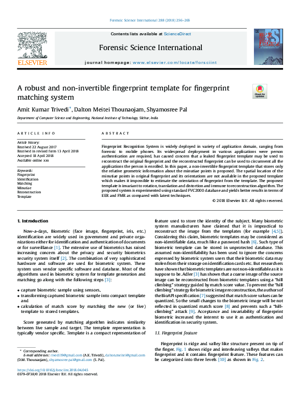 (PDF) A robust and non-invertible fingerprint template for fingerprint matching system