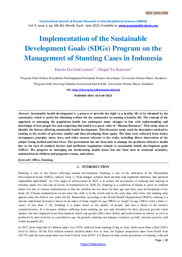(PDF) Implementation of the Sustainable Development Goals (SDGs ...