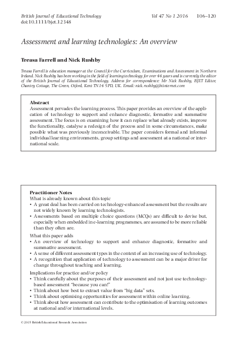 (PDF) Assessment and learning technologies: An overview