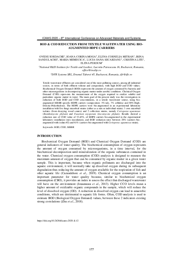 (PDF) BOD COD reduction from textile wastewater using bio-augmented HDPE carriers