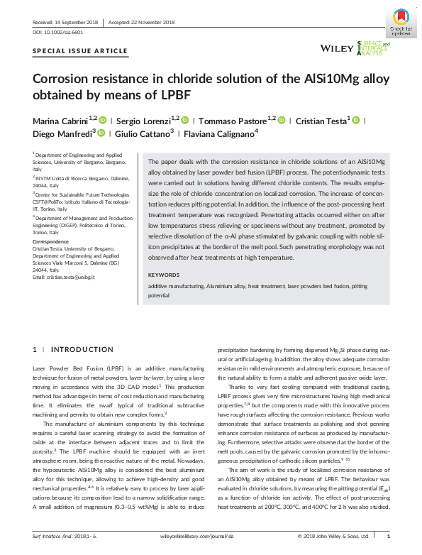 (PDF) Corrosion resistance in chloride solution of the AlSi10Mg alloy ...