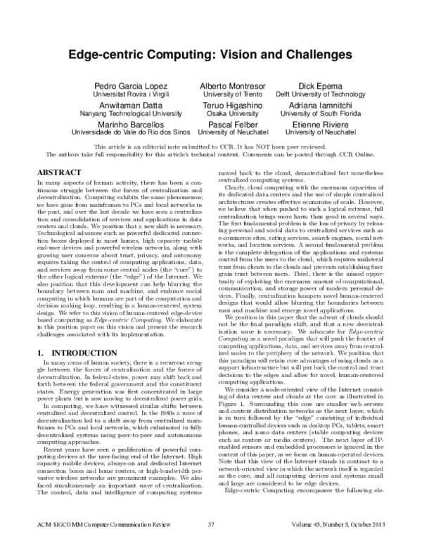 (PDF) Edge-centric Computing