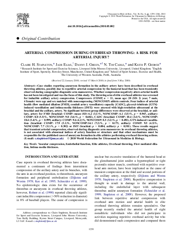 (PDF) Arterial Compression during Overhead Throwing: A Risk for ...