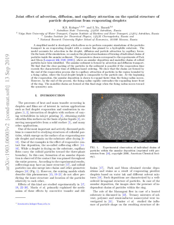 (PDF) Joint effect of advection, diffusion, and capillary attraction on ...