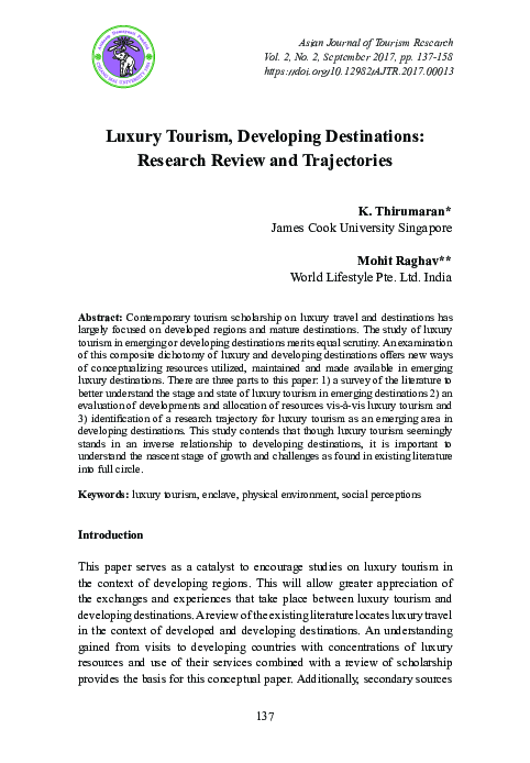 (PDF) Luxury tourism, emerging destinations: research review and ...