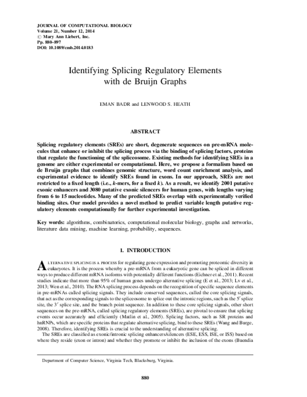 (PDF) De Bruijn Graphs for Splicing Regulatory Elements