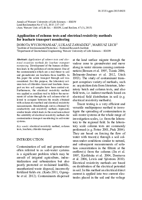 (PDF) Application of column tests and electrical resistivity methods ...