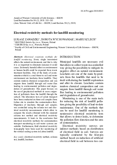 (PDF) Electrical resistivity methods for landfill monitoring