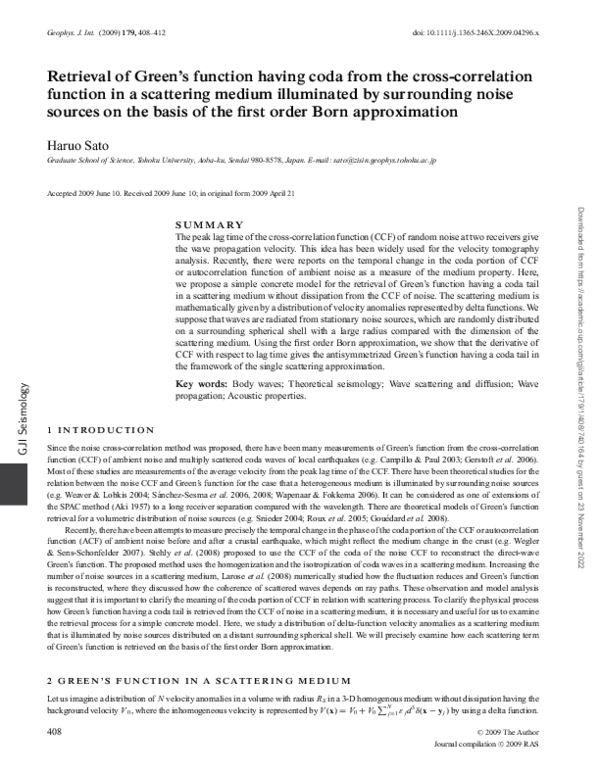 Pdf Retrieval Of Greens Function Having Coda From The Cross Correlation Function In A