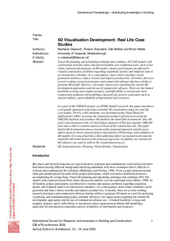 (PDF) 4D Visualisation Development: Real Life Case Studies