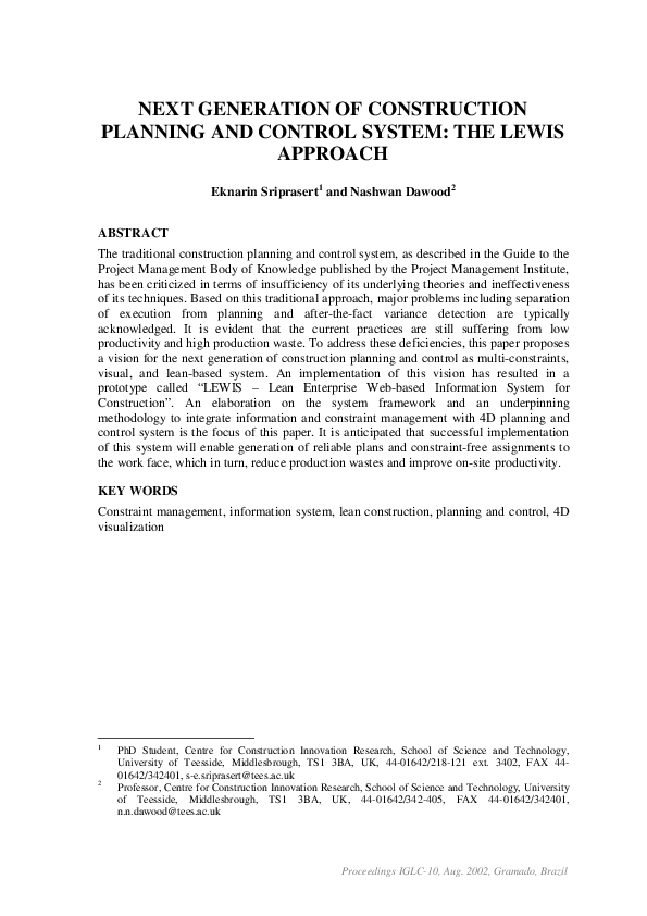(PDF) Next Generation of Construction Planning and Control System: the ...
