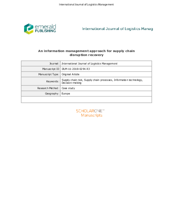 (PDF) An information management approach for supply chain disruption ...