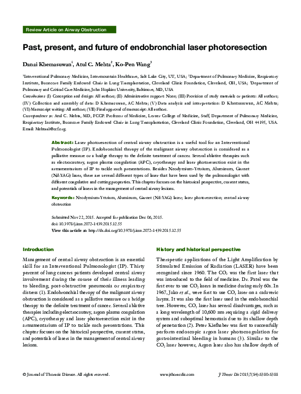 (PDF) Past, present, and future of endobronchial laser photoresection