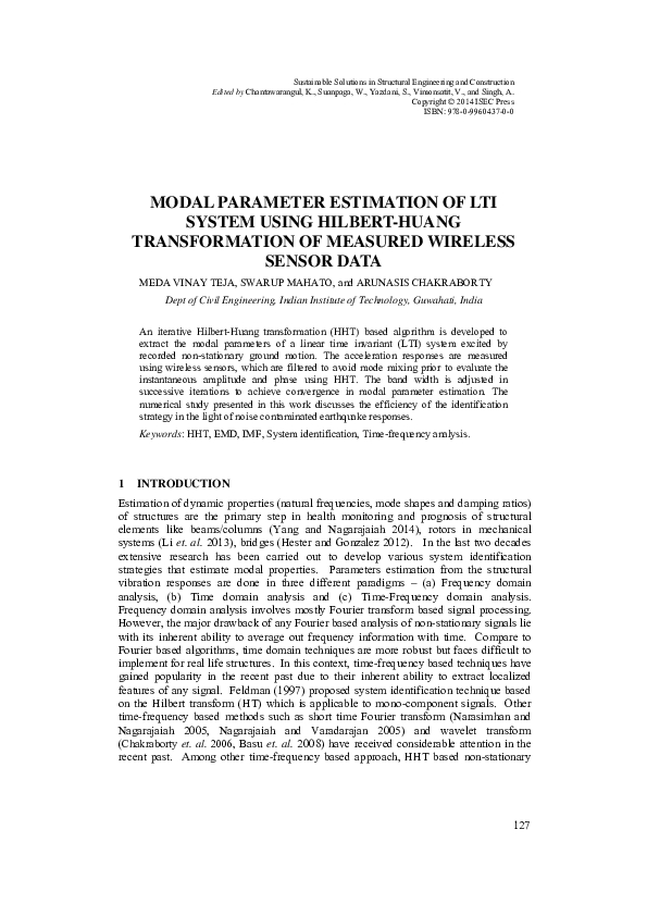 (PDF) Modal Parameter Estimation of Lti System Using Hilbert-Huang Transformation of Measured ...