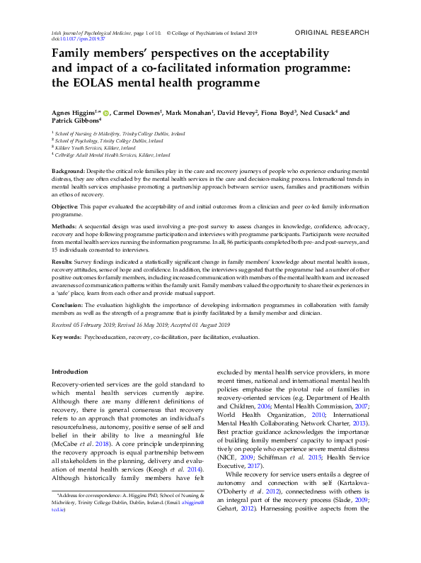 (PDF) Family members’ perspectives on the acceptability and impact of a co-facilitated ...