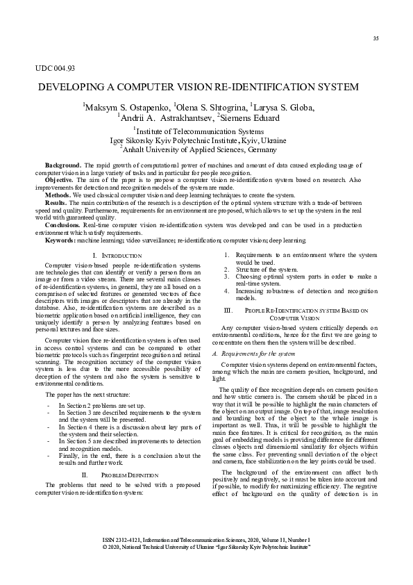 (PDF) Developing a Computer Vision Re-Identification System