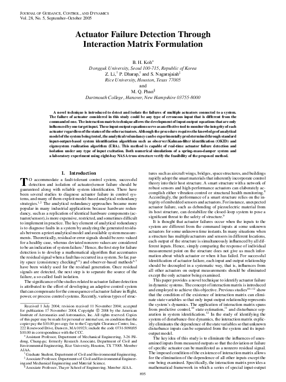 (PDF) Real-time Actuator Failure Detection Using Interaction Matrix