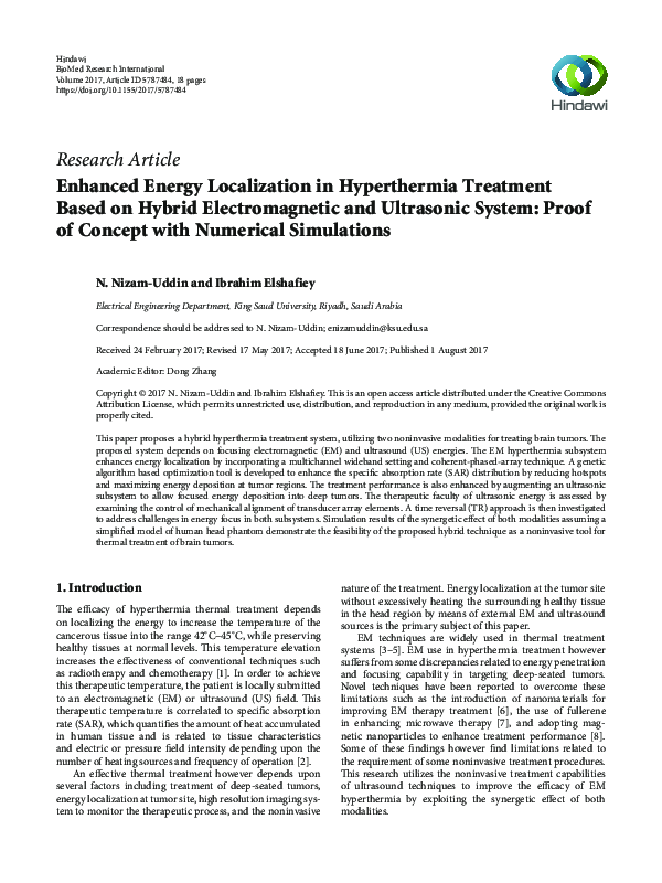 (PDF) Enhanced Energy Localization in Hyperthermia Treatment Based on Hybrid Electromagnetic and ...