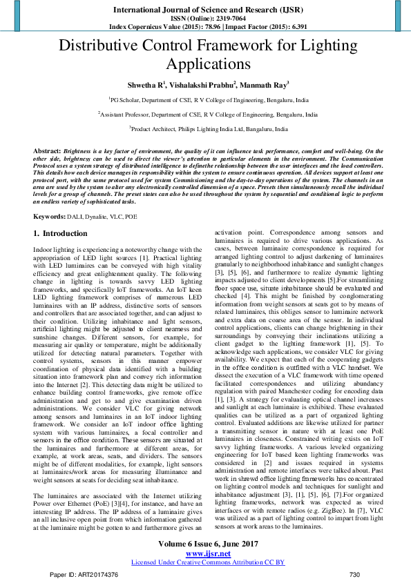 (PDF) Distributive Control Framework for Lighting Applications