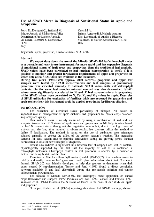 (PDF) Use of Spad Meter in Diagnosis of Nutritional Status in Apple and ...