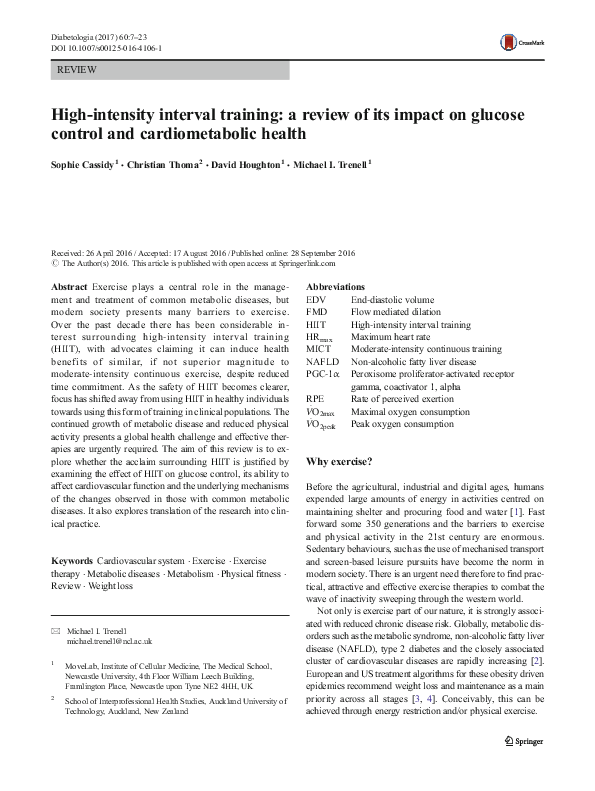 (PDF) High-intensity interval training: a review of its impact on glucose control and ...