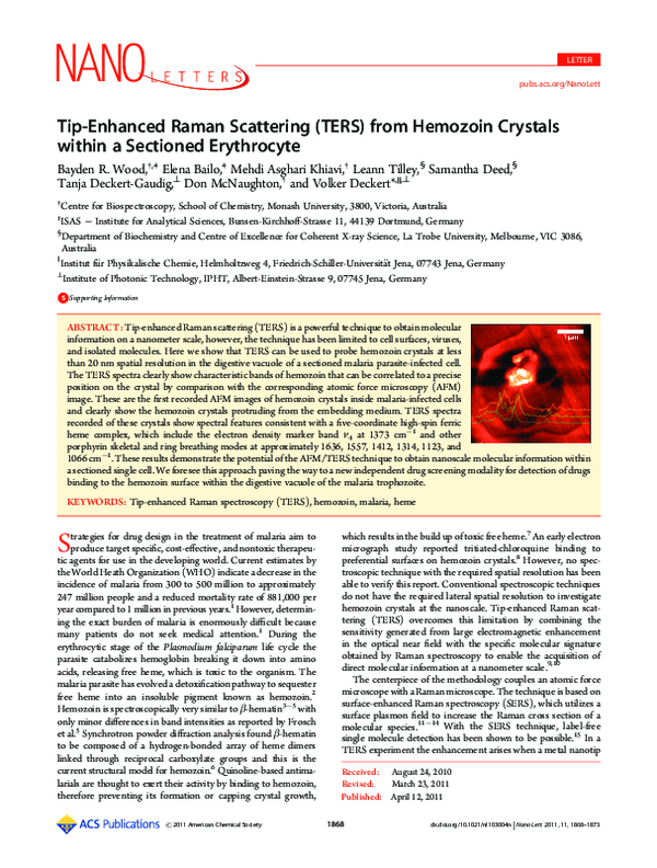 (PDF) Tip-Enhanced Raman Scattering (TERS) from Hemozoin Crystals ...