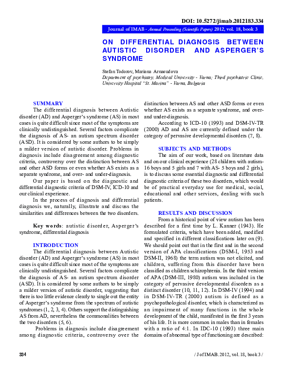 (PDF) On Differential Diagnosis Between Autistic Disorder and Asperger ...