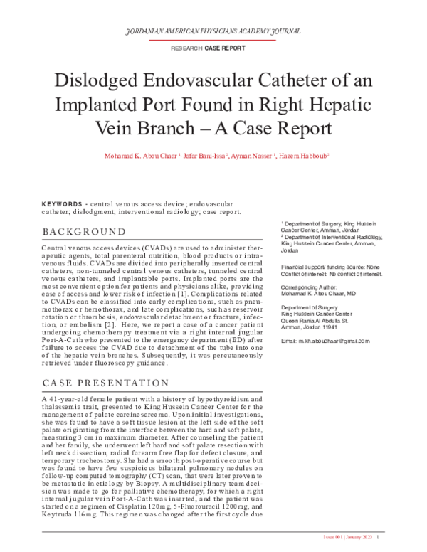 (PDF) Dislodged Endovascular Catheter of an Implanted Port Found in ...