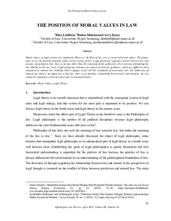 (PDF) The Position of Moral Values in Law