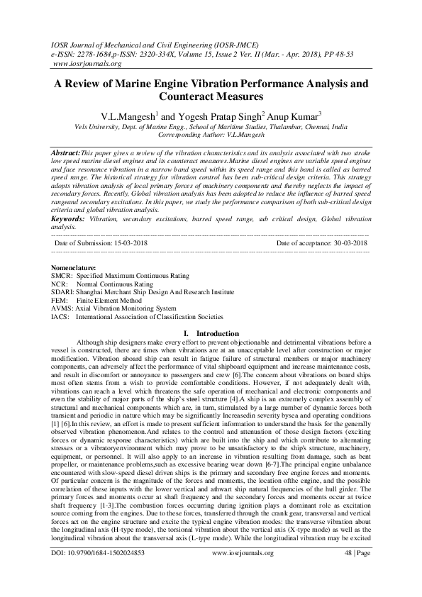 (PDF) A Review of Marine Engine Vibration Performance Analysis and ...