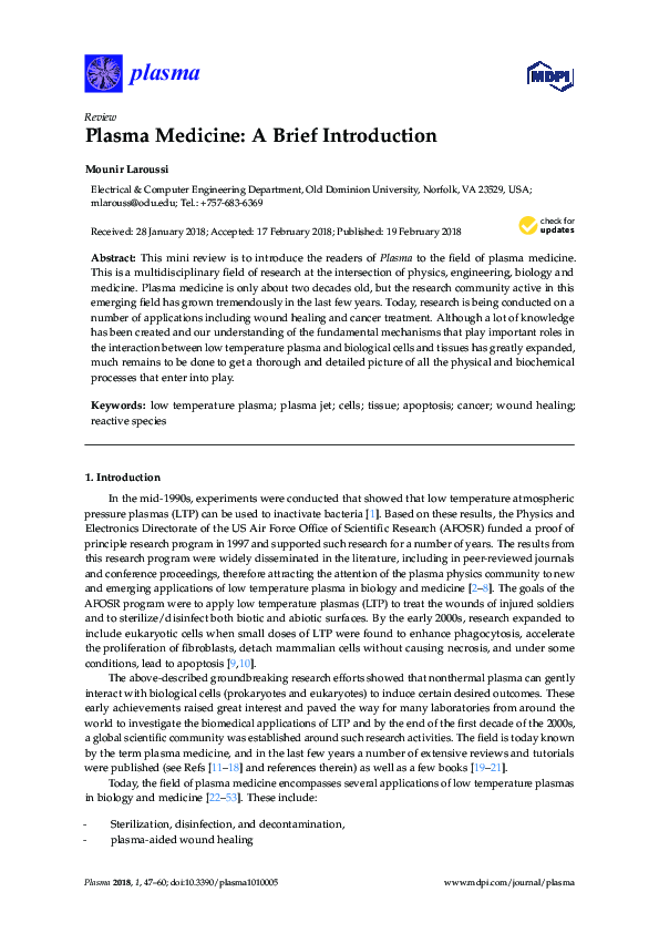 (PDF) Plasma Medicine: A Brief Introduction
