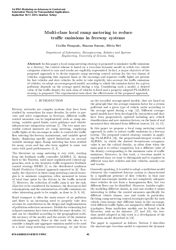 Pdf Multi Class Local Ramp Metering To Reduce Traffic Emissions In Freeway Systems Cecilia