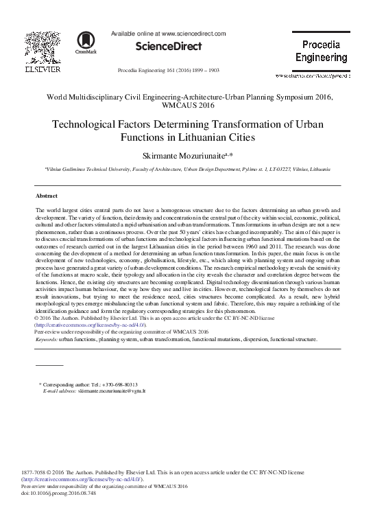 (PDF) Technological Factors Determining Transformation of Urban ...