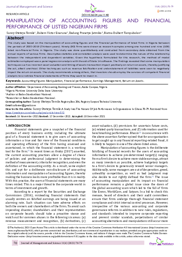 (PDF) Manipulation of accounting figures and financial performance of ...