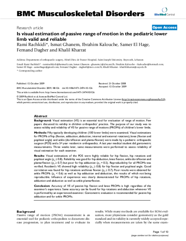 (PDF) Is visual estimation of passive range of motion in the pediatric ...