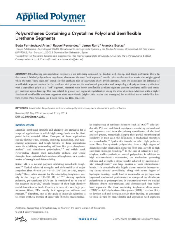 (PDF) Polyurethanes containing a crystalline polyol and semiflexible urethane segments