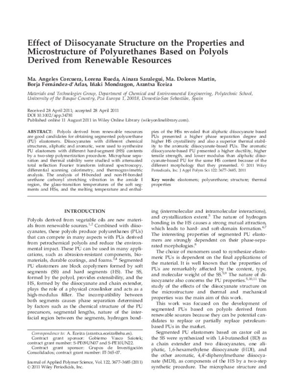 (PDF) Effect of diisocyanate structure on the properties and microstructure of polyurethanes ...