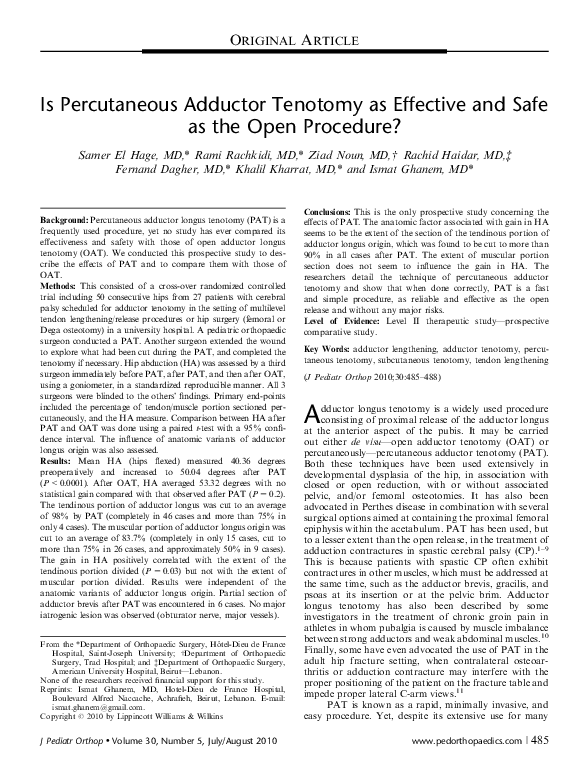 (PDF) Is Percutaneous Adductor Tenotomy as Effective and Safe as the ...