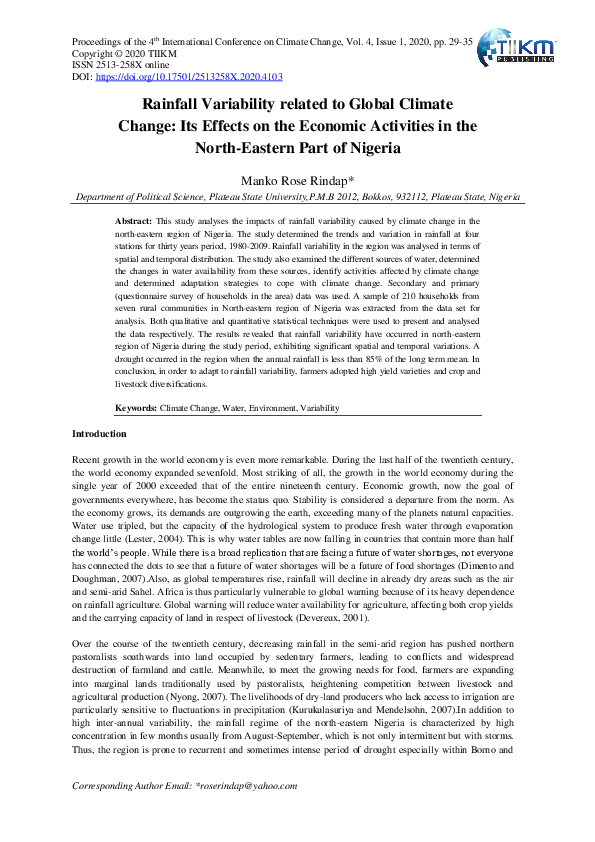 (PDF) Rainfall Variability related to Global Climate Change: Its ...