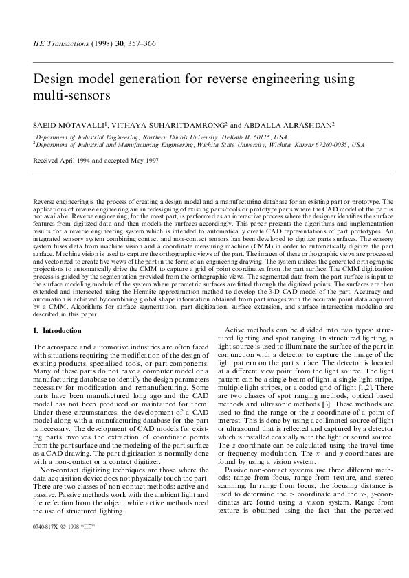 (PDF) Design model generation for reverse engineering using multi-sensors