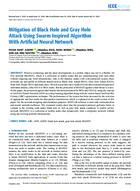 (PDF) Mitigation of Black Hole and Gray Hole Attack Using Swarm Inspired Algorithm With ...