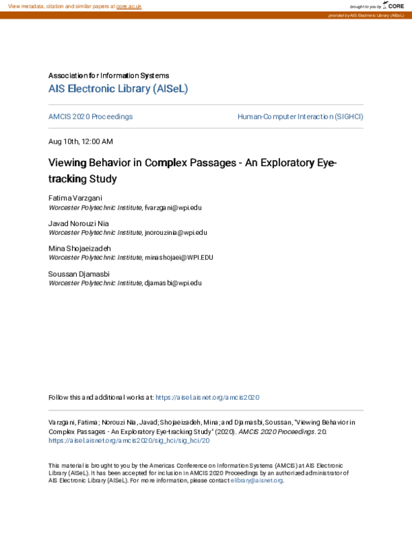(PDF) Viewing Behavior in Complex Passages - An Exploratory Eye ...