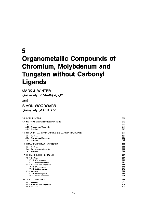 (PDF) Organometallic Compounds of Chromium, Molybdenum and Tungsten ...