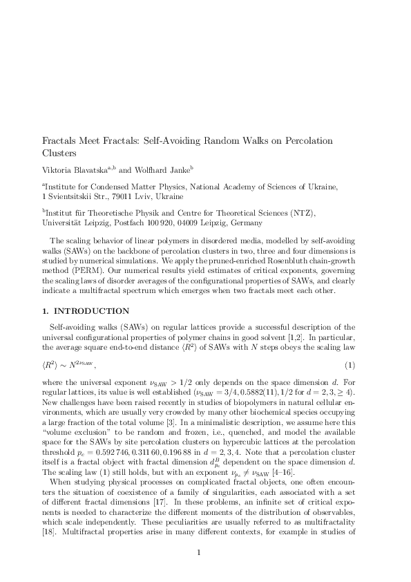 (PDF) Fractals meet fractals: self-avoiding random walks on percolation clusters
