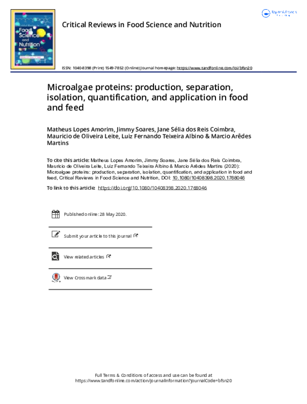 (PDF) Microalgae proteins: production, separation, isolation, quantification, and application in ...