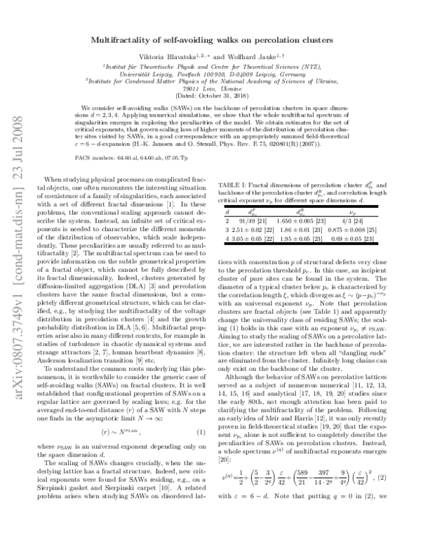 (PDF) Multifractality of Self-Avoiding Walks on Percolation Clusters