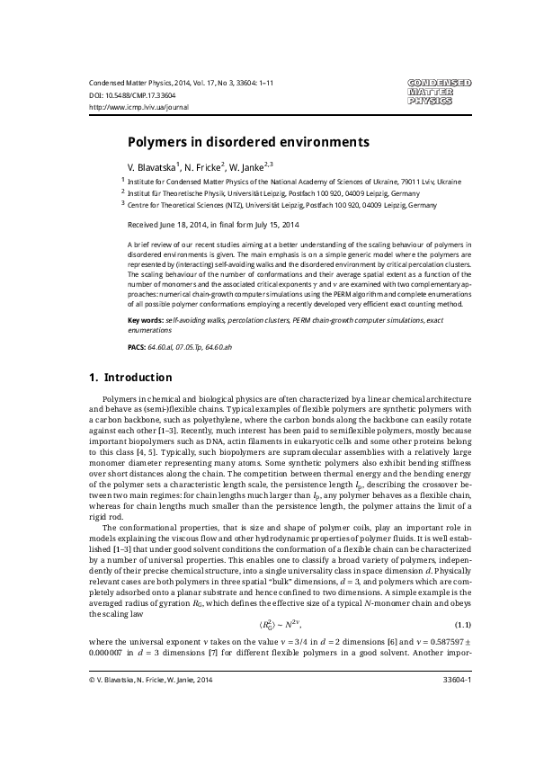 (PDF) Polymers in disordered environments