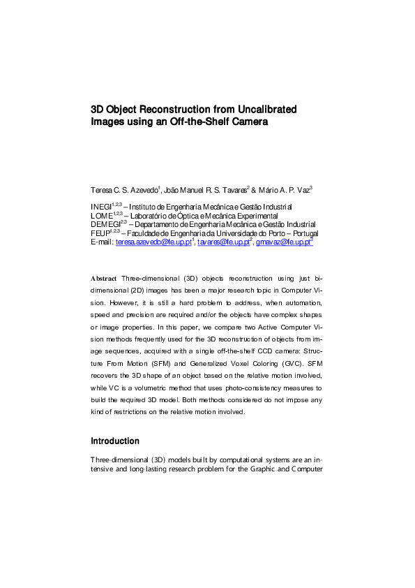 (PDF) 3D Object Reconstruction from Uncalibrated Images Using an Off-the-Shelf Camera